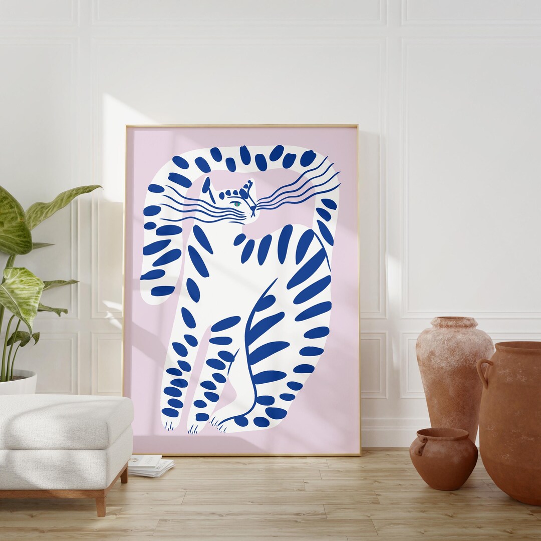 Blue Cat Art Print: Modern Minimalist Feline Poster (digital Download ...
