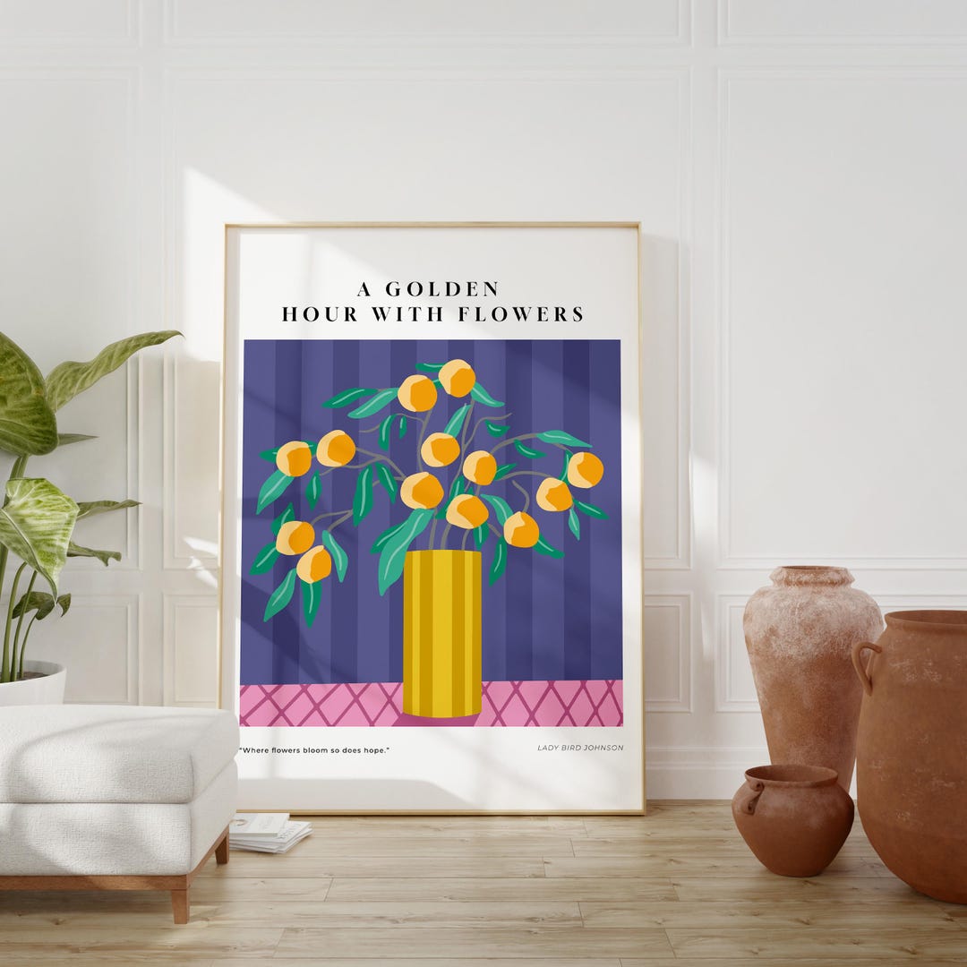 Golden Floral Vase Wall Art, Boho Botanical Printable, Inspirational ...