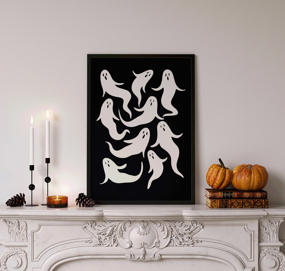 Black White Ghost Halloween Printable Wall Art, Cute Ghost Halloween ...