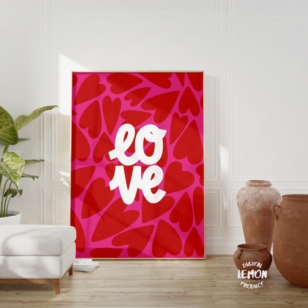 Bold Love Wall Art, Heart Pattern Printable Decor, Valentine's Day ...
