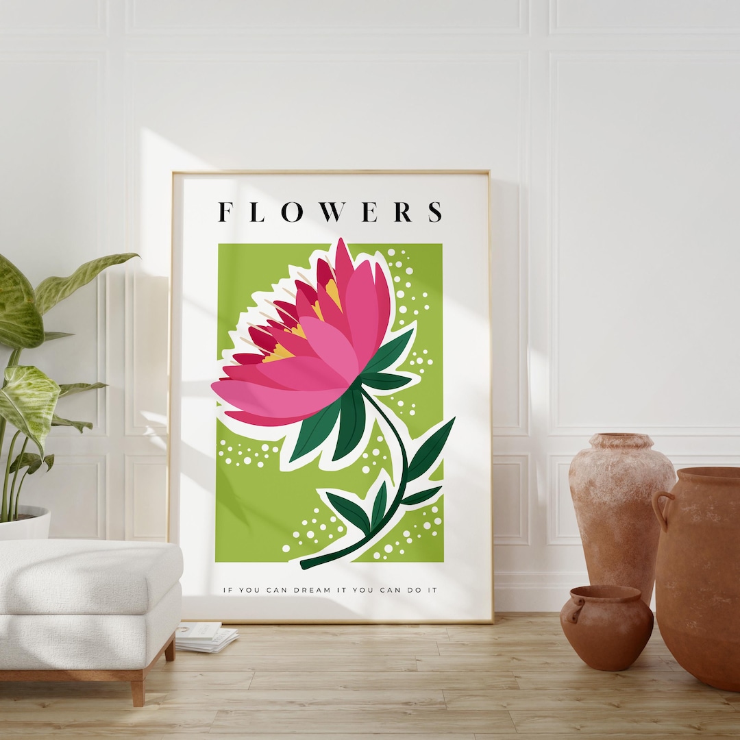 Pink Flower Wall Art, Boho Printable Poster, Inspirational Quote Art ...