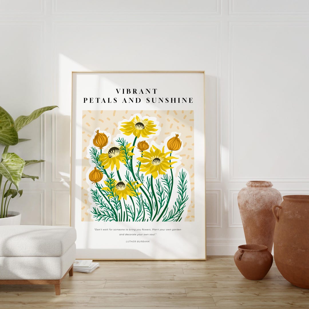 Yellow Floral Print: Boho Botanical Art, Modern Home Decor (digital ...