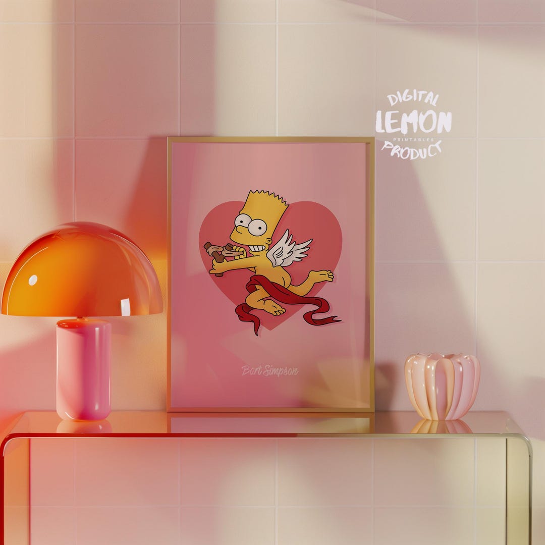 Valentine's Day Wall Art, Bart Simpson Cupid Poster, Funny Printable ...