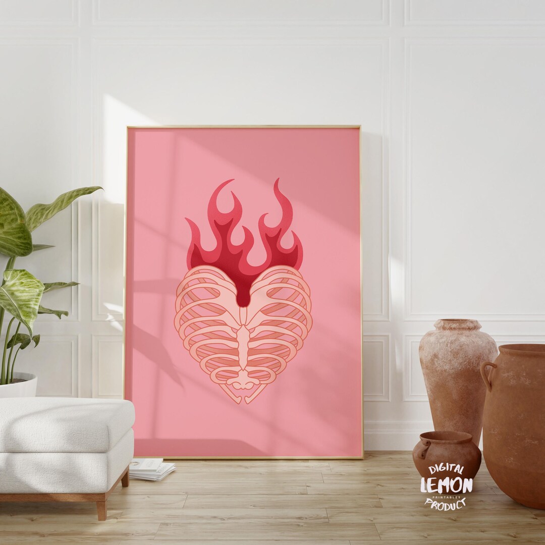 Burning Heart Ribcage Art: Pink Flame Printable (digital Download) - Etsy