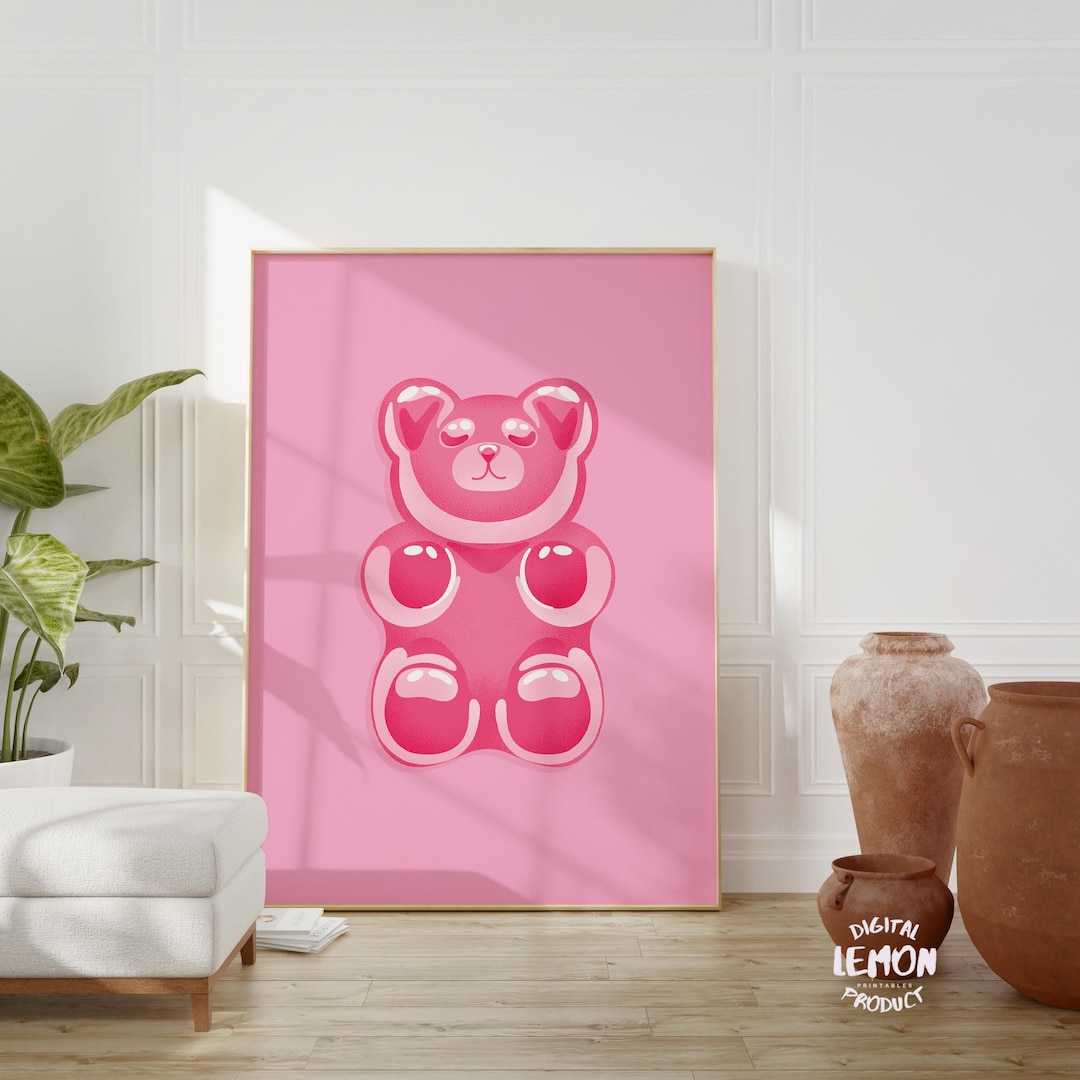 Pink Gummy Bear Wall Art, Cute Printable Poster, Candy Digital Artwork ...