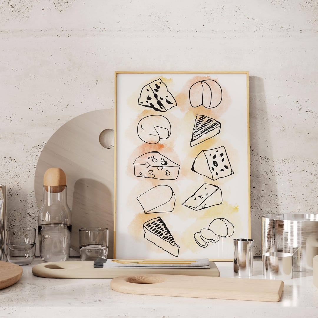 Minimalist Cheese Print, Kitchen Wall Art, Food Lover Gift, Modern Line ...