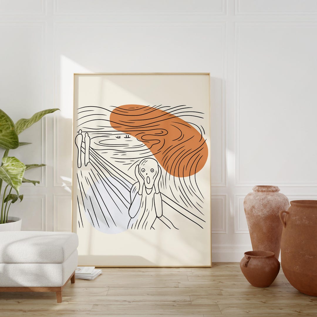 The Scream Line Art Print, Modern Minimalist Wall Art, Abstract Poster ...
