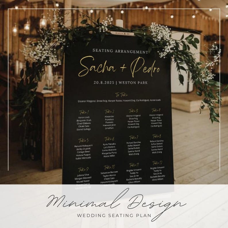 Black and Gold Wedding Seating Chart Sign: Glam Table Plan - Etsy UK