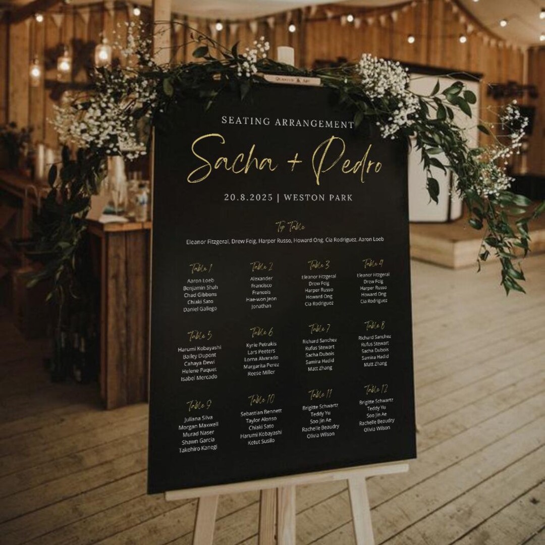 Black and Gold Wedding Seating Chart Sign: Glam Table Plan - Etsy UK