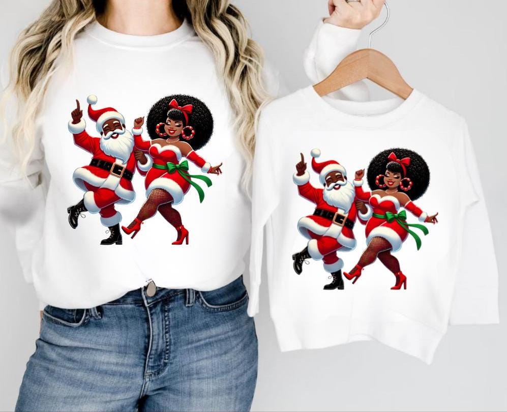 Dancing Black Santa and Hot Afro Girl Christmas DTF Transfer, Ready to ...