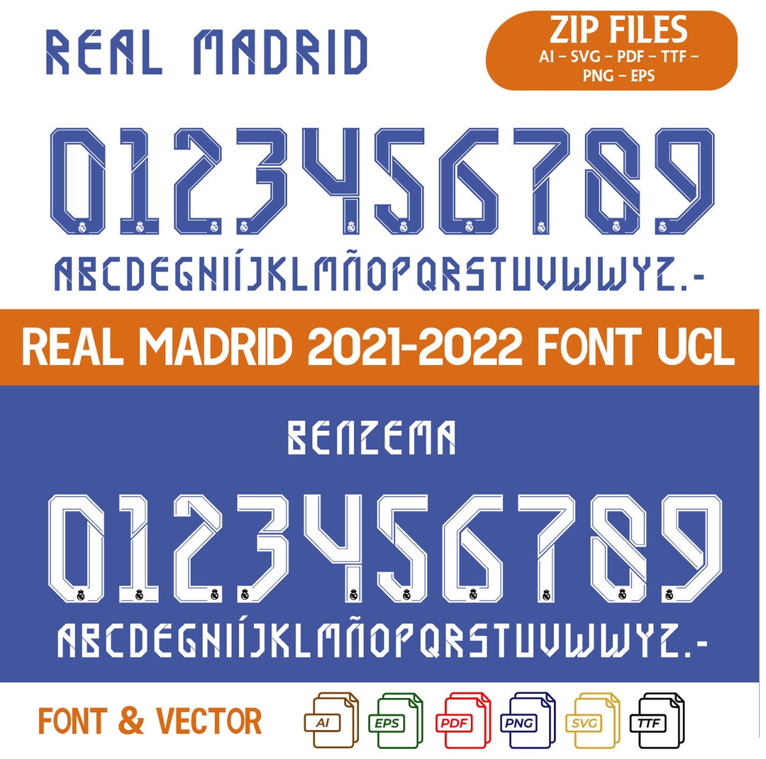Font Vector Jersey Real Madrid Champions League UCL 2021-2022. Vector ...