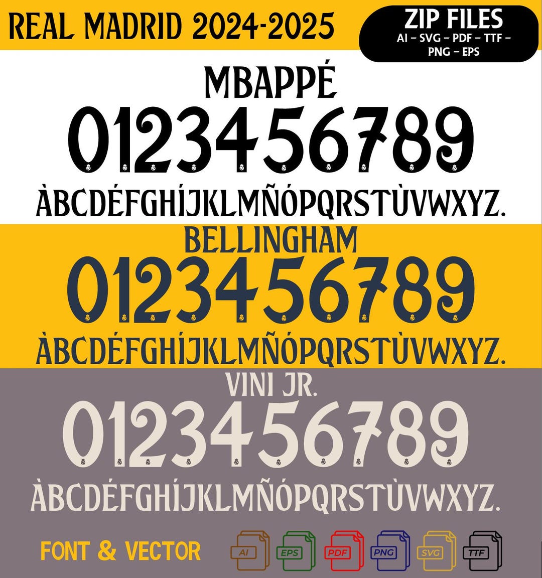 Real Madrid 2024-2025 Jersey Vector Font. Vector Patterns in Svg, Ai ...