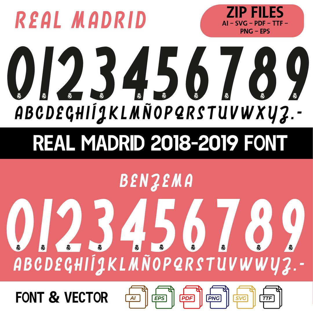 Real Madrid 2018-2019 Jersey Vector Font. Vector Patterns Format Svg ...
