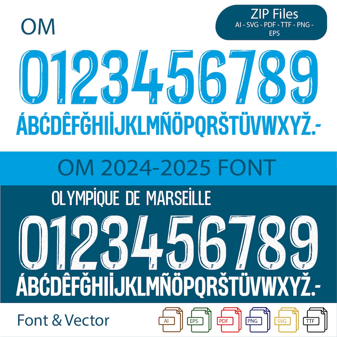 Marseille Olympic Ligue 1 2024-2025 Vector Jersey Font. Vector Patterns ...
