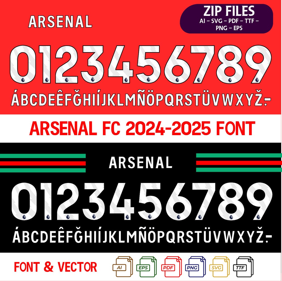 Font Vector Jersey Arsenal Fc Premier League 2024-2025. Vector Patterns ...
