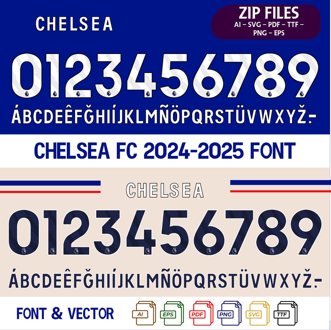 Chelsea FC Premier League 2024-2025 Jersey Vector Font. Vector Patterns ...