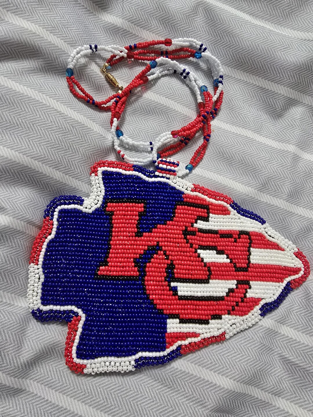 Red White & Blue Kansas City Chiefs Glass Beaded Necklace - Etsy