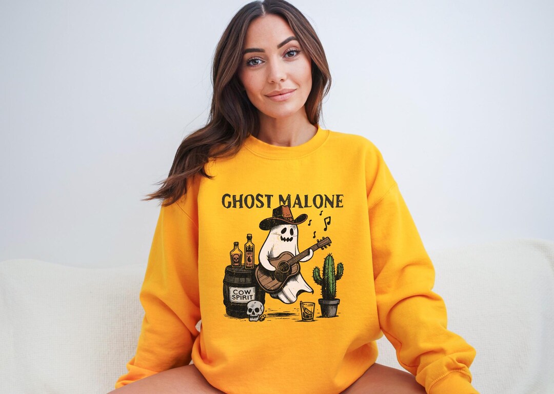 Ghost Malone Hoodie, Funny Halloween Sweatshirt, Cowboy Ghost Pullover ...