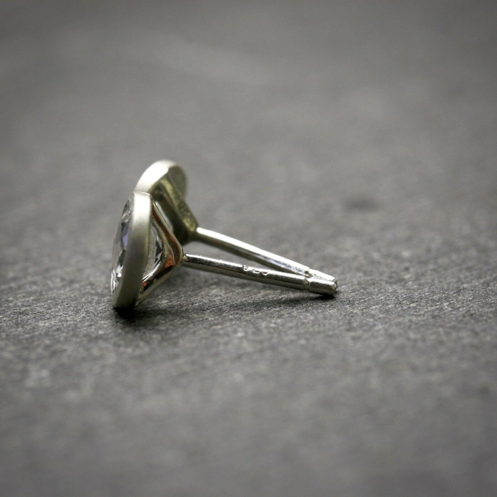 Large Round Bezel Set White Topaz Sterling Silver Stud - Etsy