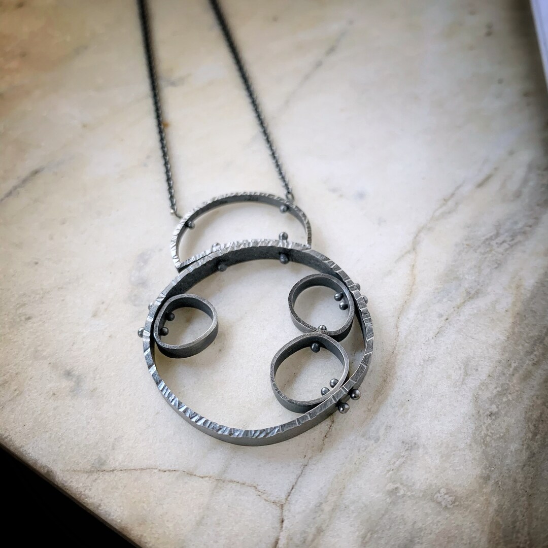 Oxidized Silver Modern Pinned Circle Pendant - Etsy