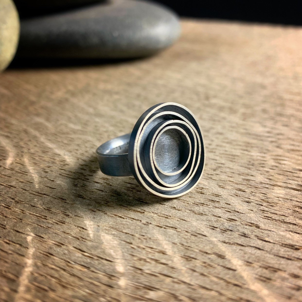 Modern Sterling Silver Ring With Oxidized Concentric Circles, Orbit - Etsy