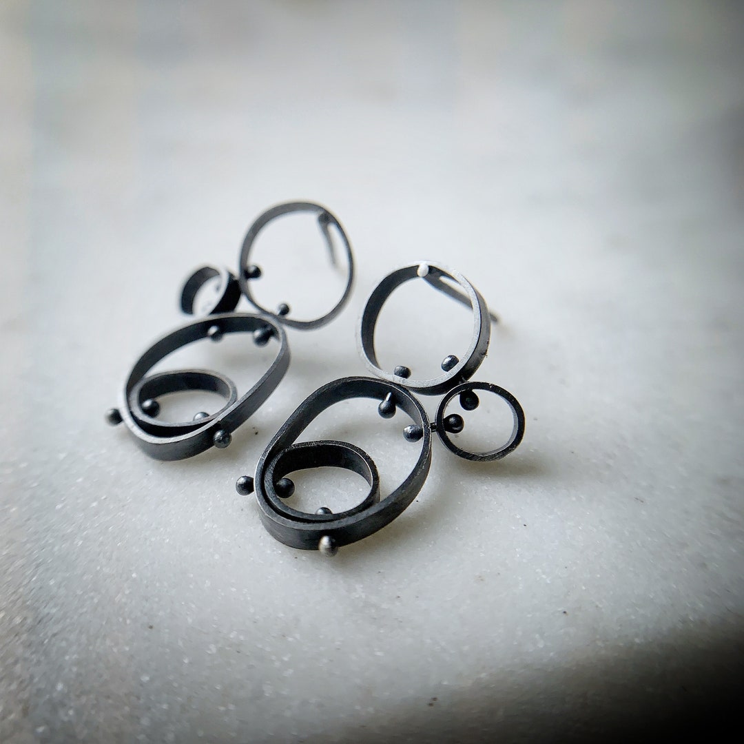 Sterling Silver Modern Pinned Circle Post Earrings Oxidized - Etsy