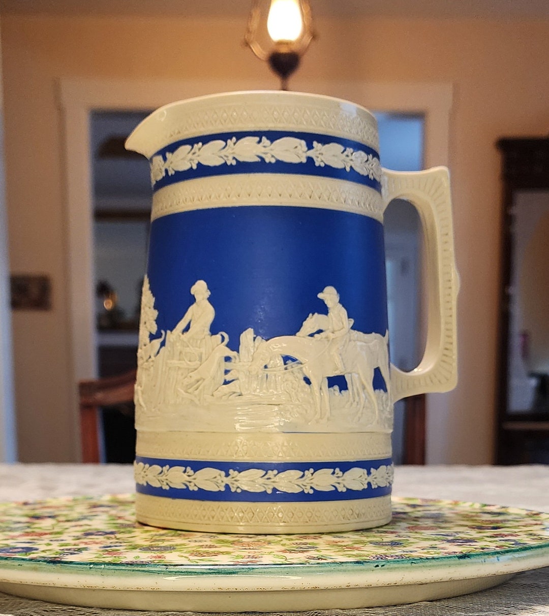 Pitcher Copeland Spode England Blue Jasperware Hunting Scene Pitcher - Etsy