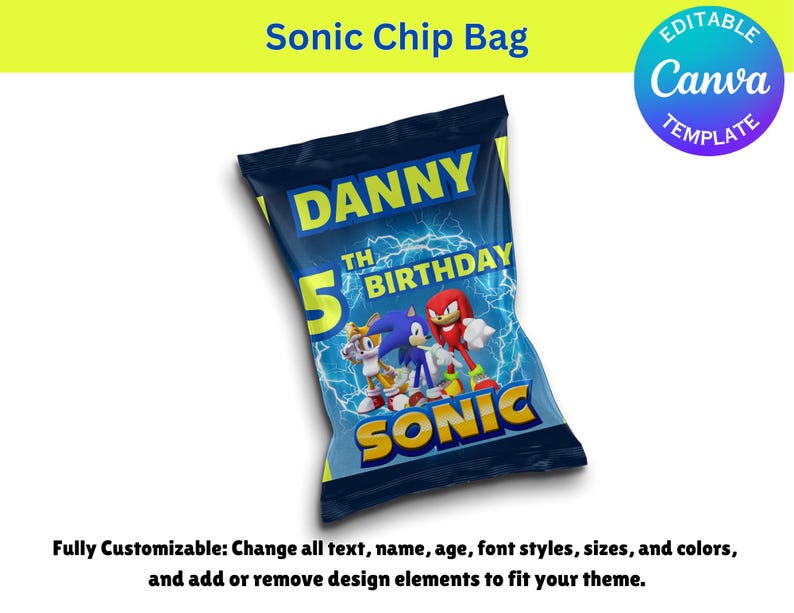 Editable Sonic Chip Bag Template - Canva Pro - Etsy