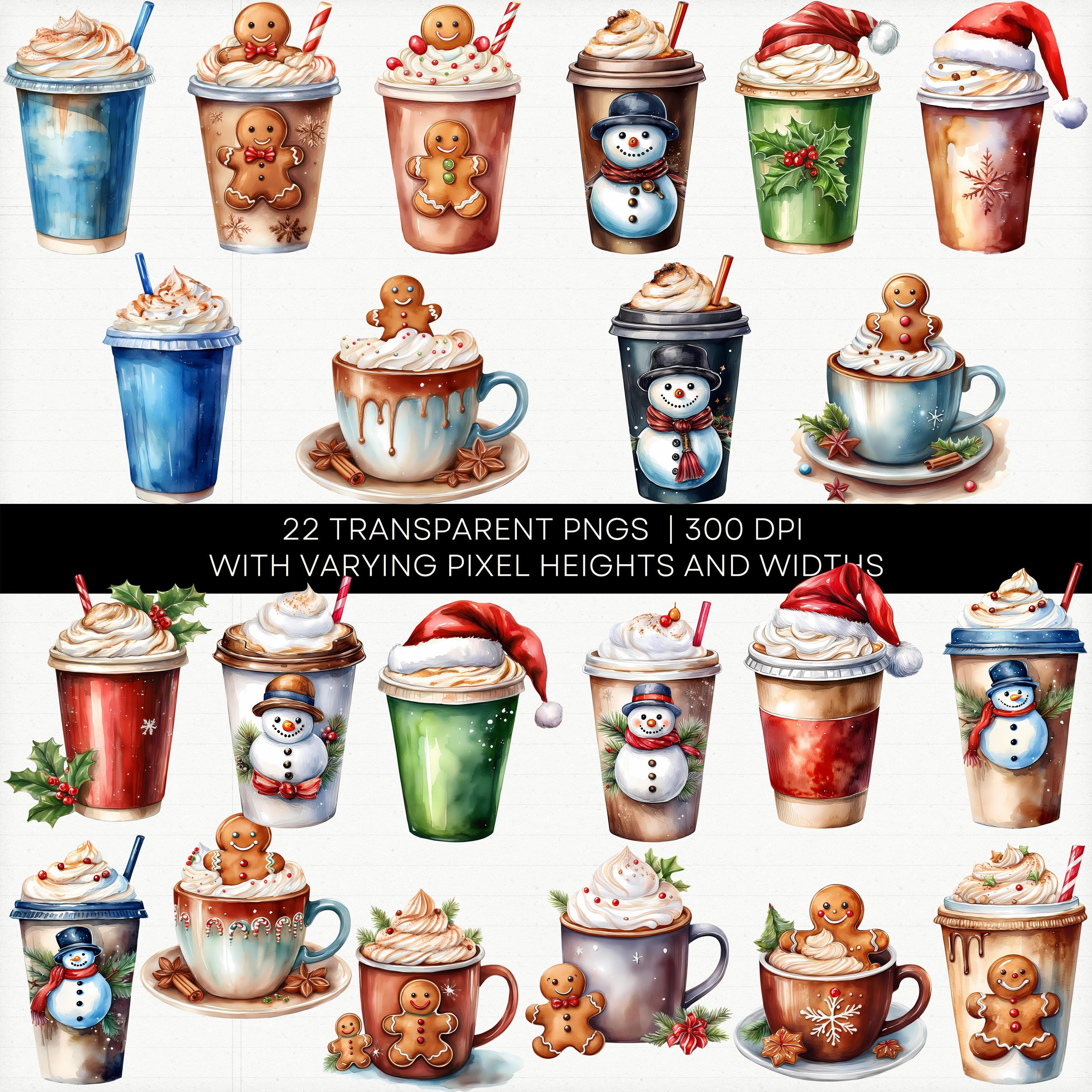 Watercolor Christmas Coffee Clipart: Holiday Drinks PNG Graphics ...