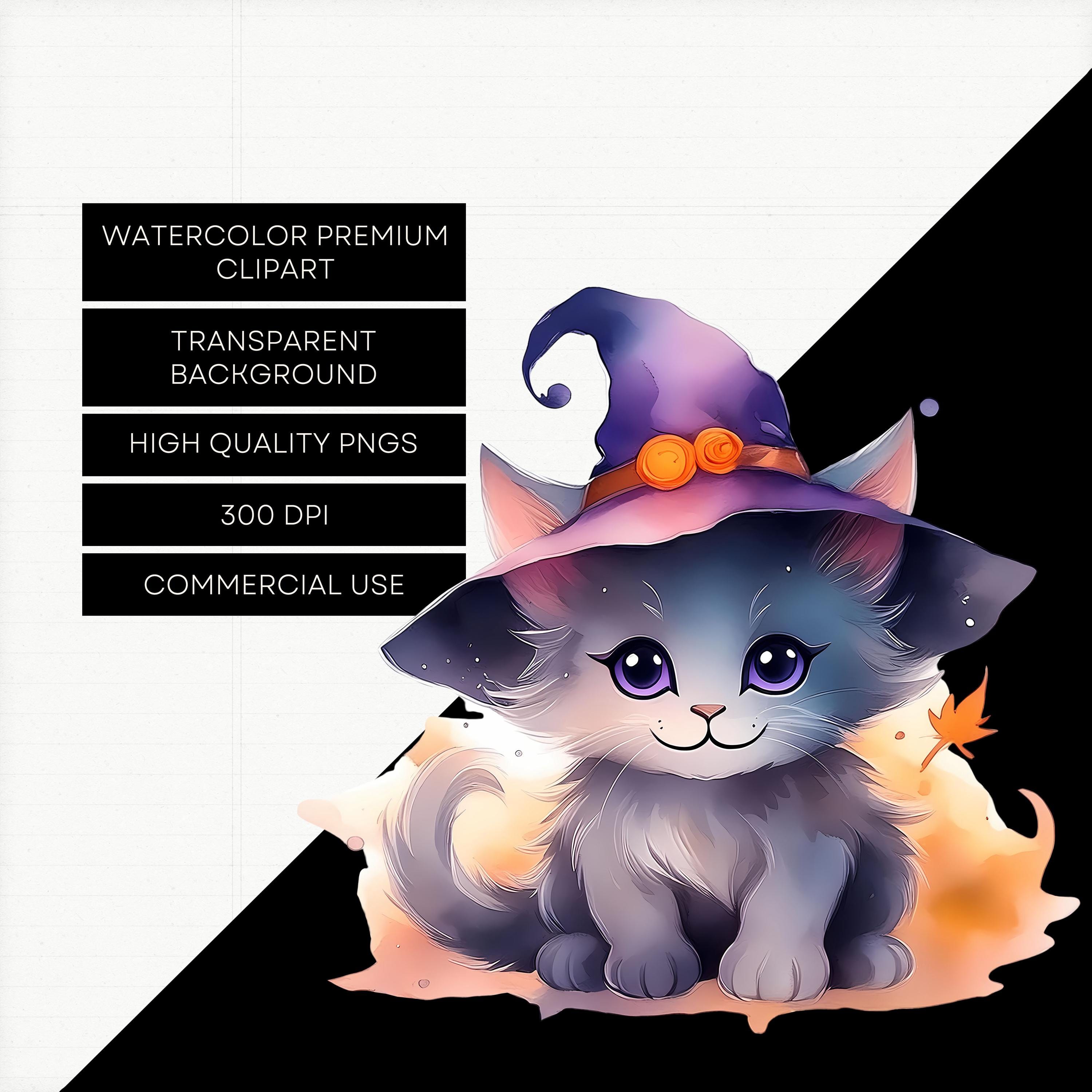 Watercolor Halloween Clipart | Cute Ghost, Cat, Skeleton (29 PNG ...