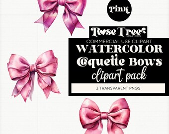 Watercolor Coquette Bows Clipart Bundle | 3 PNG Graphics | Commercial ...