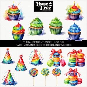 Watercolor Birthday Clipart: Cakes, Balloons, Presents (digital ...