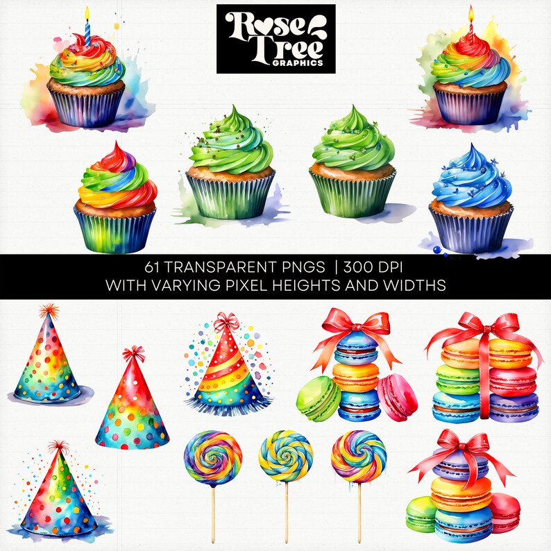Watercolor Birthday Clipart: Cakes, Balloons, Presents (digital ...