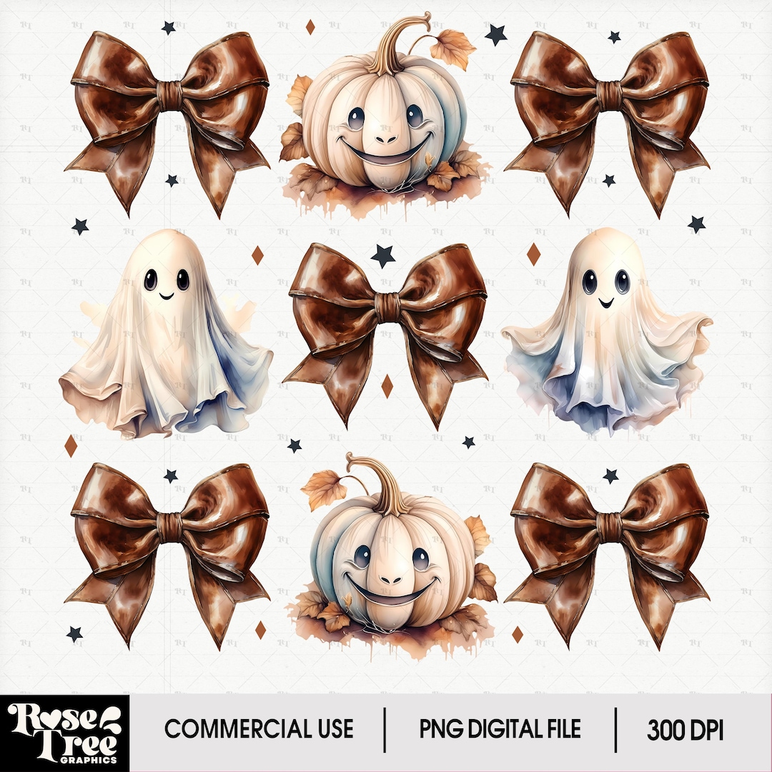 Spooky Halloween Coquette Bow PNG: Pumpkin & Ghost Design (digital ...