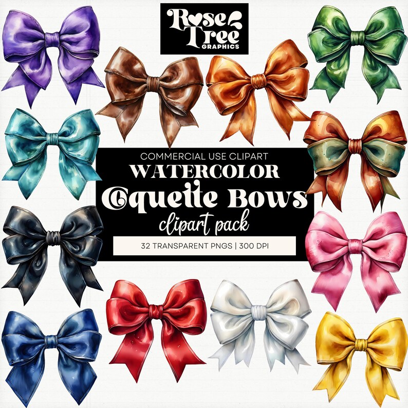 Watercolor Coquette Bows Clipart: 32 PNG Graphics (instant Download) - Etsy