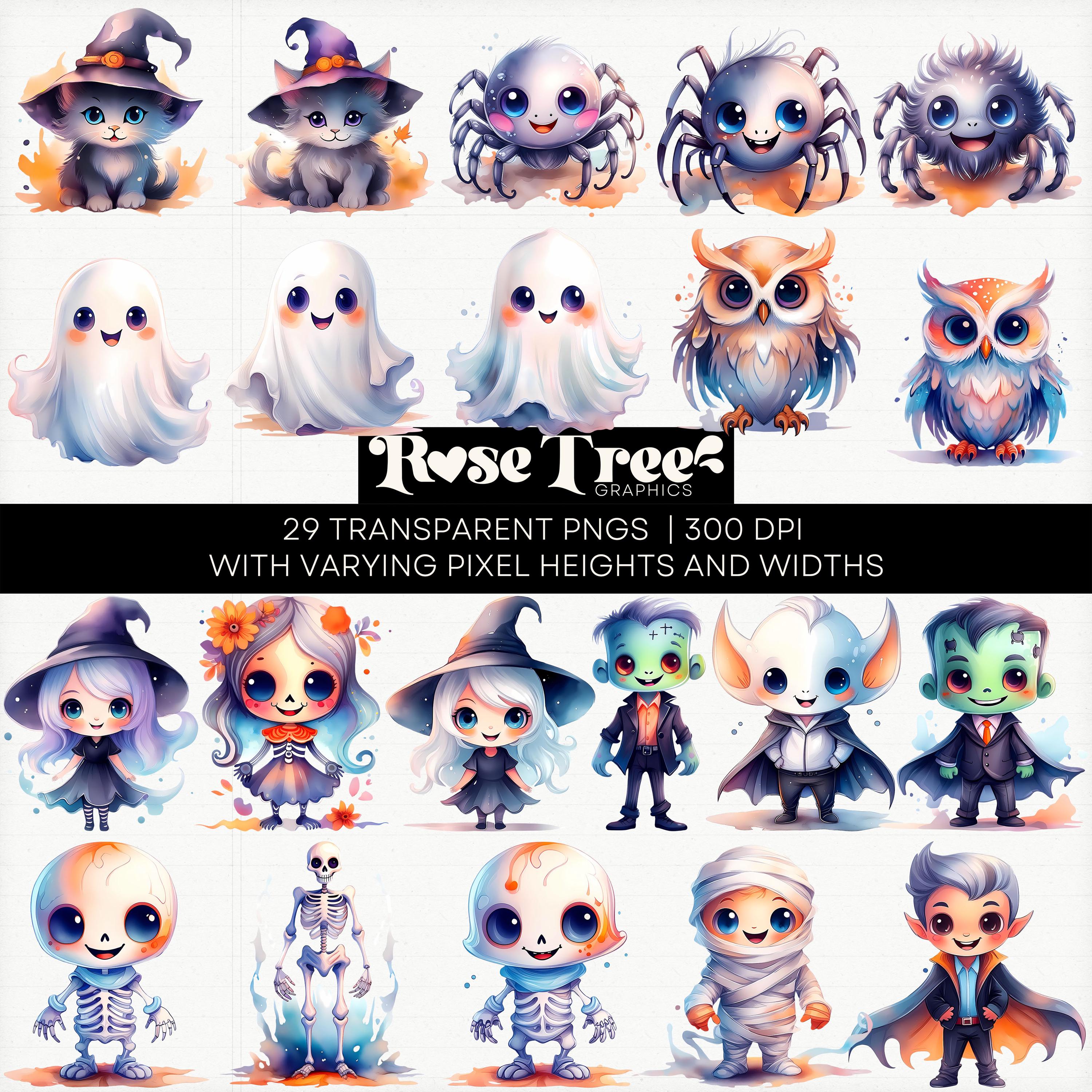 Watercolor Cute Halloween Clipart | 29 PNG Graphics | Whimsical ...
