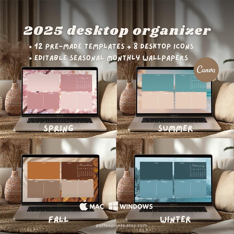 2025 Calendar Editable Desktop Organizer Aesthetic Wallpaper, Seasonal ...