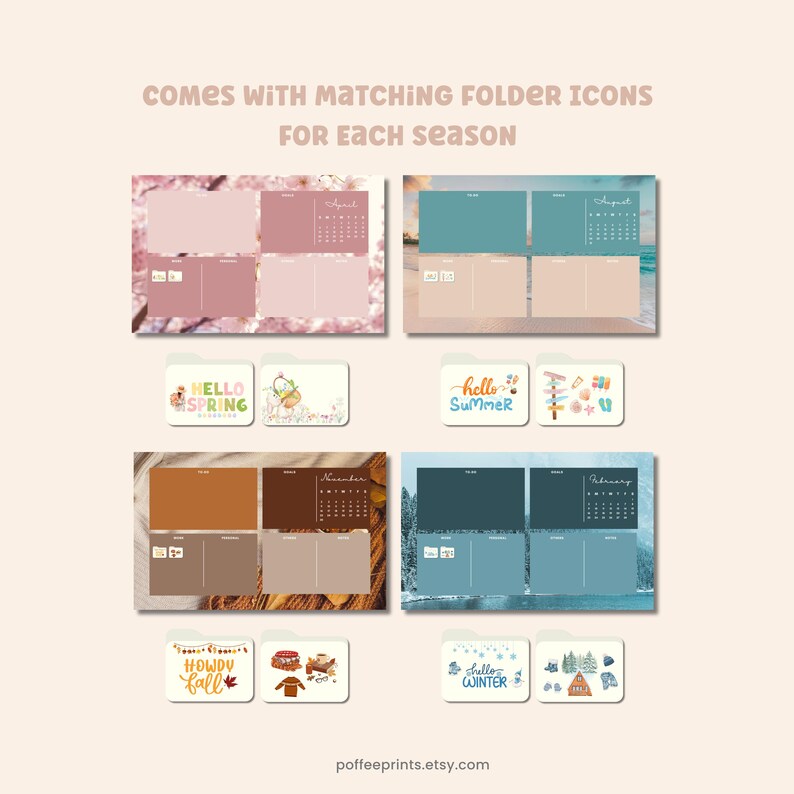 2025 Seasons Desktop Organizer Wallpaper With Matching Folder Icons ...