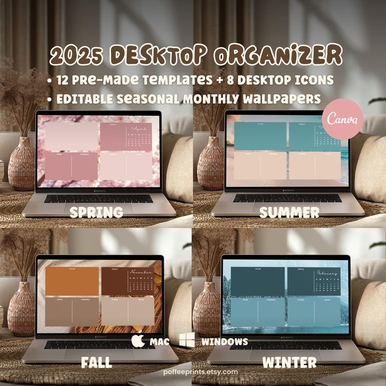 2025 Seasons Desktop Organizer Wallpaper With Matching Folder Icons ...