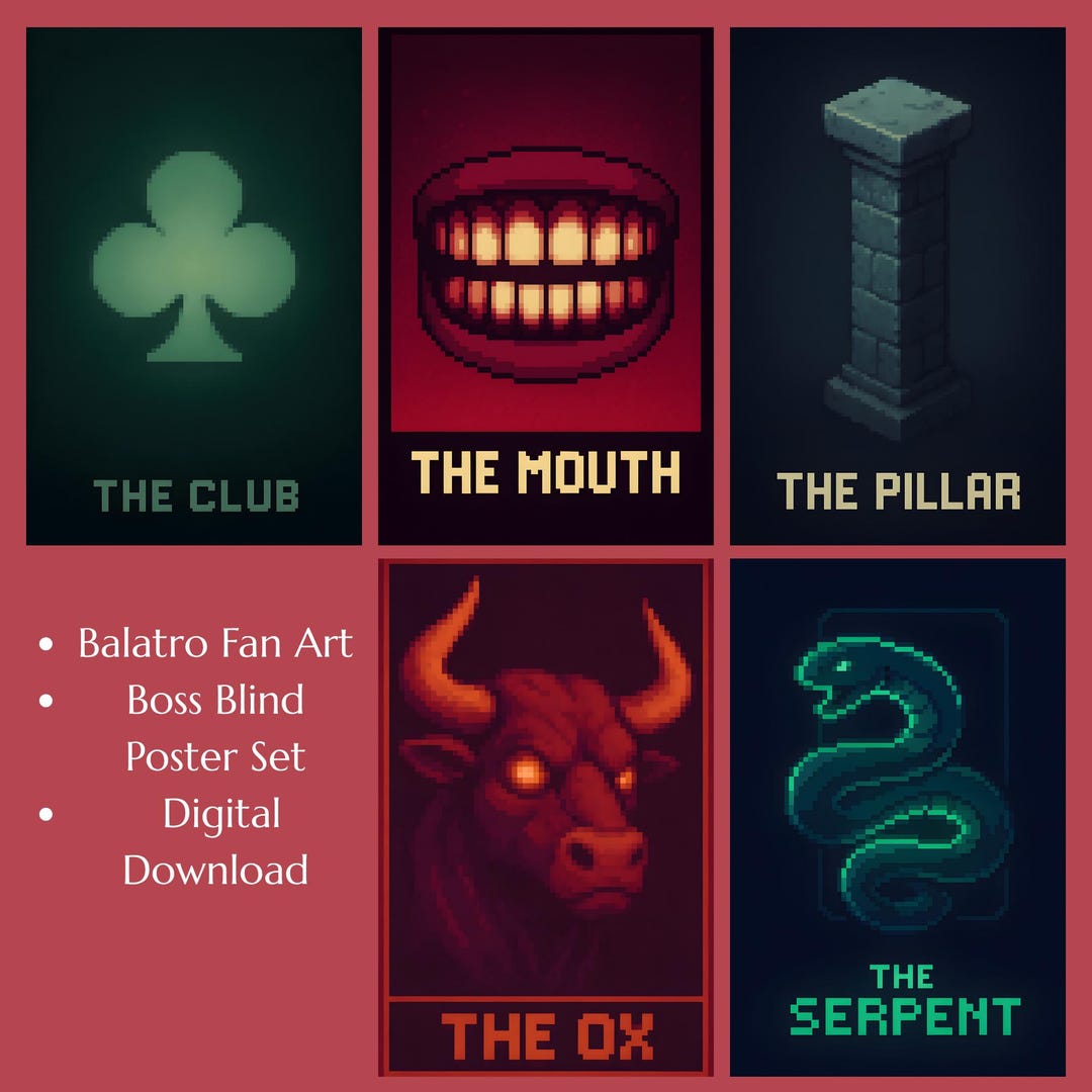 Balatro Boss Blind Pixel Fun Art Poster Set (digital PDF) - Etsy
