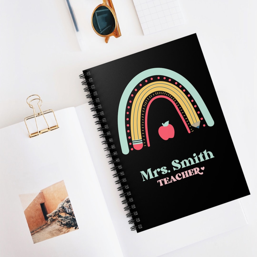 Personalized Rainbow Teacher Spiral Notebook, Custom Teacher Gift ...