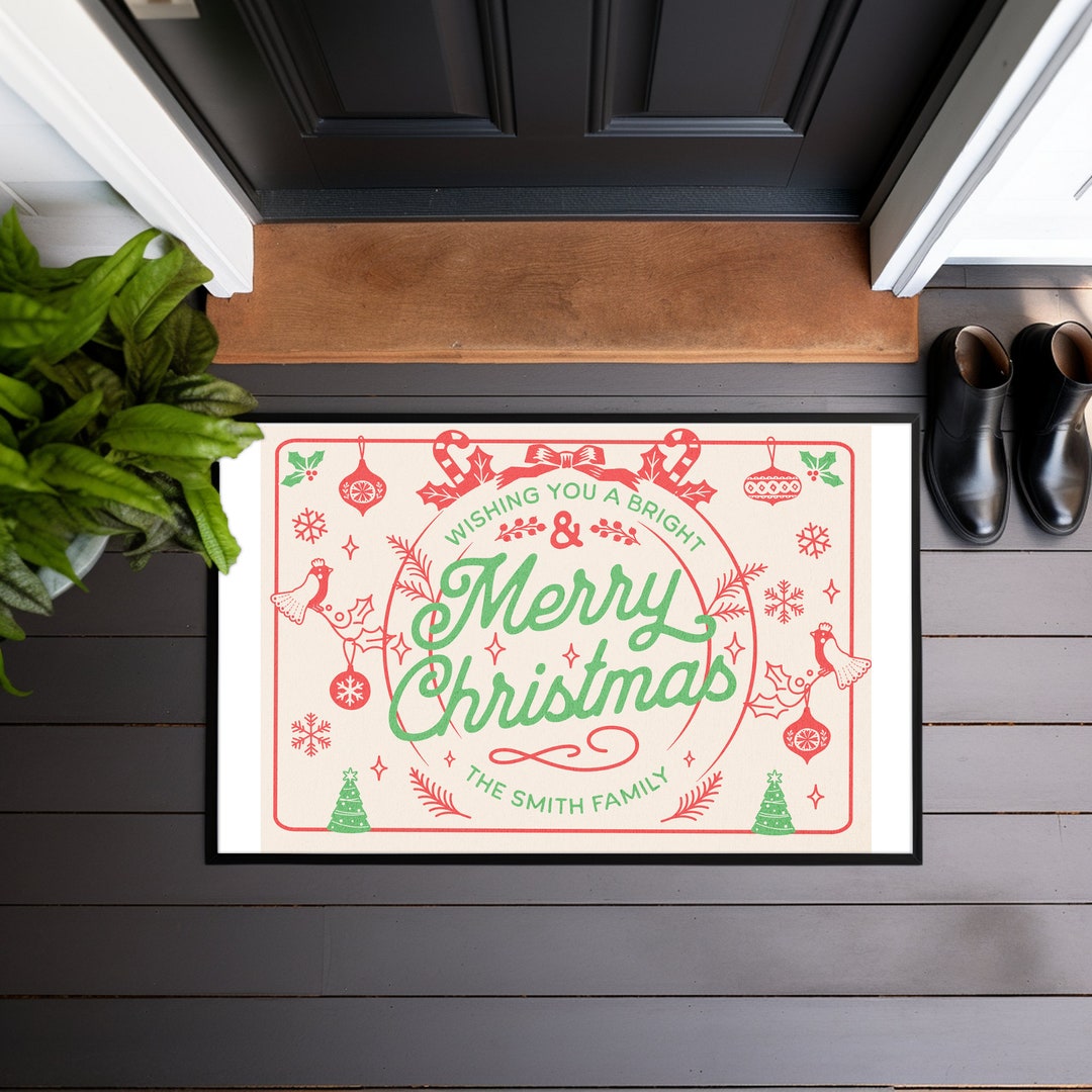 Personalized Merry Christmas Vintage Doormat, Holiday Mat, Christmas ...