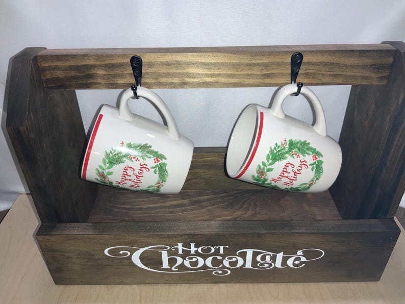 Wooden Hot Cocoa or Coffee Caddy That Holds 2 Mugs With Plenty of ...