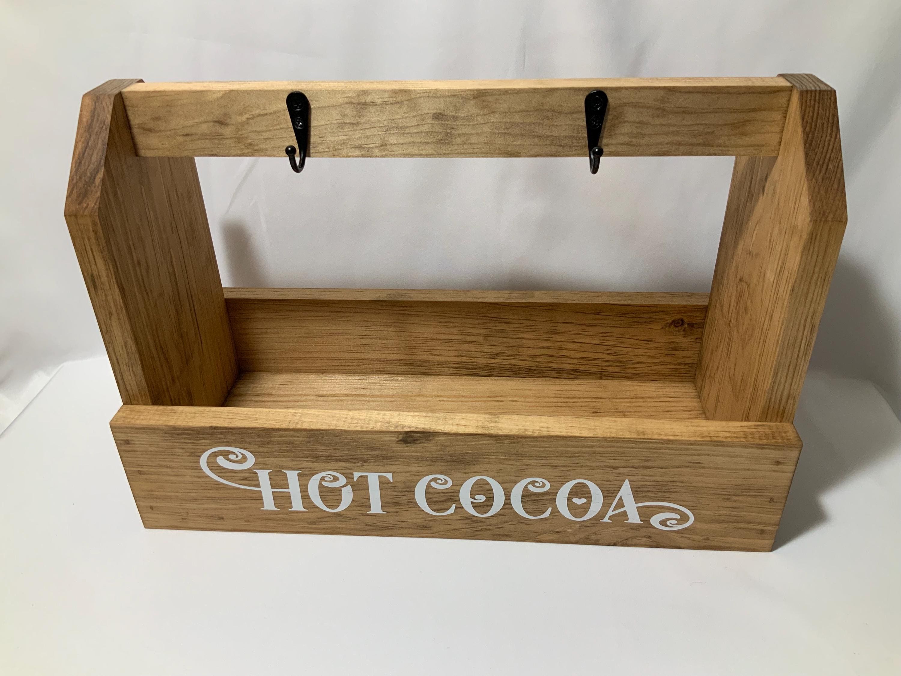 Wooden Hot Cocoa or Coffee Caddy That Holds 2 Mugs With Plenty of ...