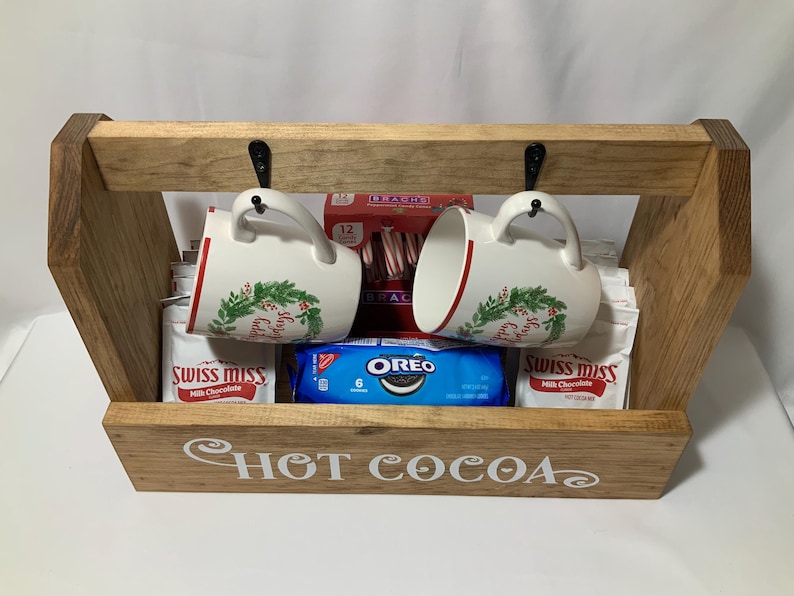 Wooden Hot Cocoa or Coffee Caddy That Holds 2 Mugs With Plenty of ...