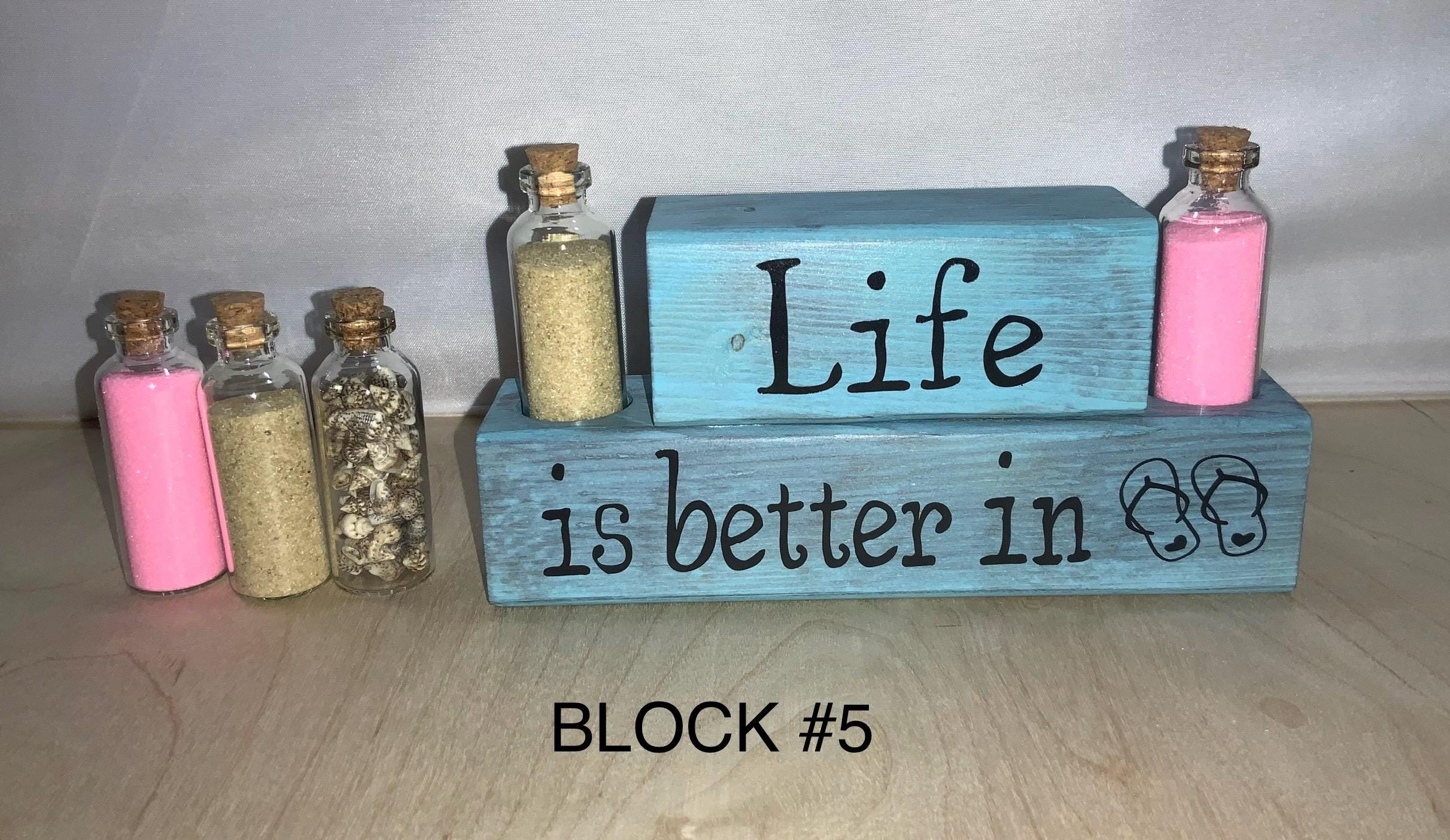 Wooden Beach Life Block With Starfish, Tiny Seashells and Pink Sand ...