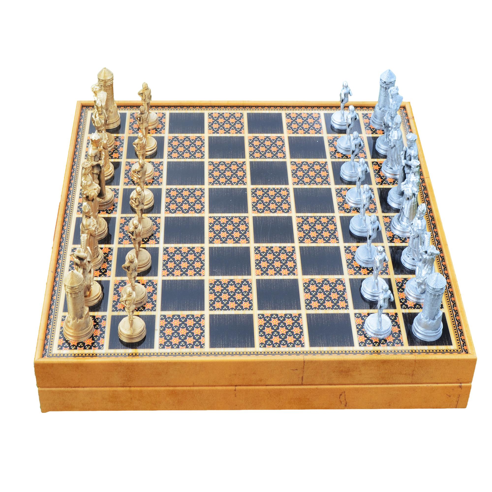 Crusaders Metal Chess Set: Gold & Silver Chessmen, Foldable 14'' Board ...