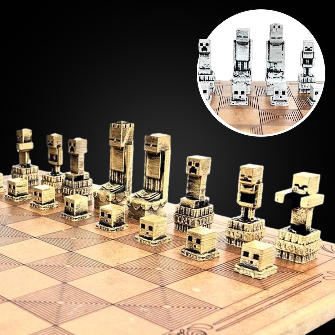 Game Minecraf Metal Chess Set 14'' X 14'' | Personalized Wooden ...