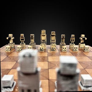 Game Minecraf Metal Chess Set 14'' X 14'' | Personalized Wooden ...