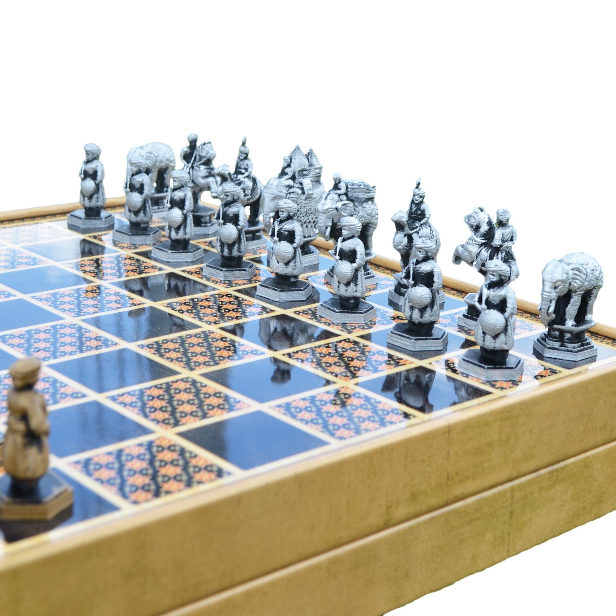 Custom Indian Metal Chess Set With Storage 14'' X 14'' | Personalized ...